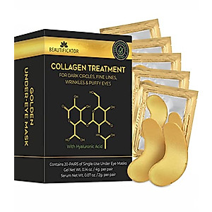 uniddis 24K Gold Under Eye Hydrogel Mask for Dark Circles, Fine Lines & Puffy Eyes | Infused with Collagen & Hyaluronic Acid | 100% Natural, Cruelty Free & Vegan | 20-PAIRS