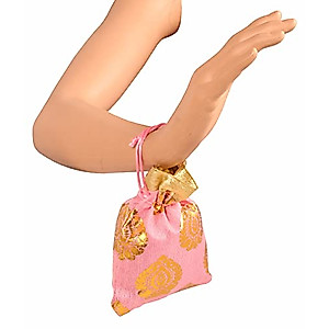 Touchstone Drawstring Bags Traditional Indian Handcrafted in Ficus Leaf Pattern Brocade Fabric. Perfect for Gifts Jewelry Weddings Sweet Distribution Set of 9 Vibrant Multicolor Pouches Purses Potli.