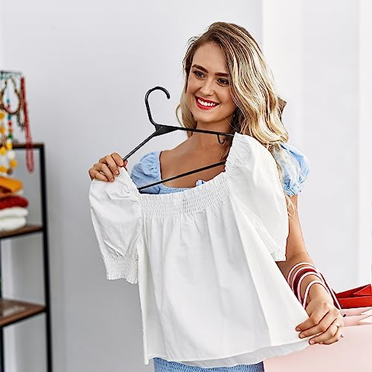 HOUSE DAY Black Plastic Hangers 50 Pack, Plastic Clothes Hangers Shirt Hangers, Space Saving Plastic Coat Hangers for Closet, Clothing Hangers Adult Hangers for Shirts, Coats, Skirt, Dress