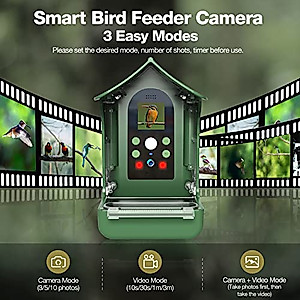 NUOTUN Smart Bird Feeder Camera with PIR Motion Detection - 1080P Auto Capture Photo&Video - Night Vision Bird House - with Hummingbird Feeder & Mounting Accessories - 32G Card