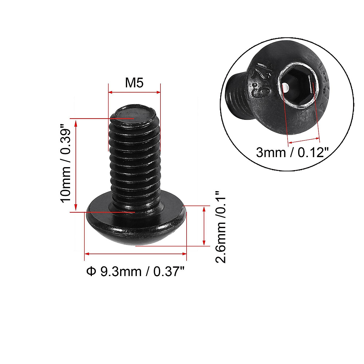 uxcell M5x10mm Hex Socket Button Head Cap Bolts Screws Carbon Steel 200pcs