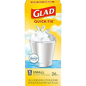 Glad OdorShield Small Trash Bags, Febreze Fresh Clean, 4 Gal, 26 Ct (Package May Vary)