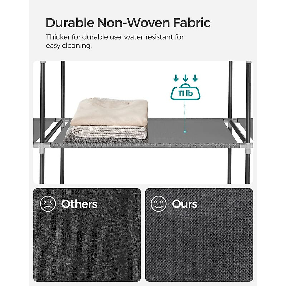 SONGMICS 59-Inch Portable Closet and 6 Storage Bins Bundle, Closet Storage Organizer with Fabric Boxes, Quick and Easy Assembly, Gray ULSF03G and UROB26LG