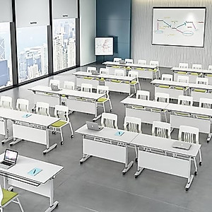 Folding Conference Table, Flip Top Mobile Training Table with Modesty,Storage Layer and Lockable Wheels,Wood Tabletop, Metal Frame (Color : A, Size : 120 * 60 * 75cm)