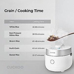 CUCKOO CRP-MHTR0309F | 3-Cup (Uncooked) Twin Pressure Induction Heating Rice Cooker | 11 Menu Options: High/Non-Pressure & More, Made in Korea | White, 3 Cups