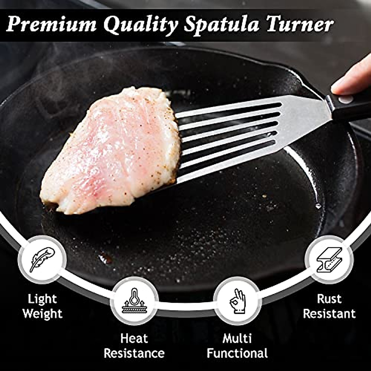 Yellek 12.4'' Slotted Fish spatula Stainless steel with heat-resistant handle - Beveled & tapered Edges fish turner spatula for cooking, flipping, grilling & frying Fish, Eggs, and a lot more