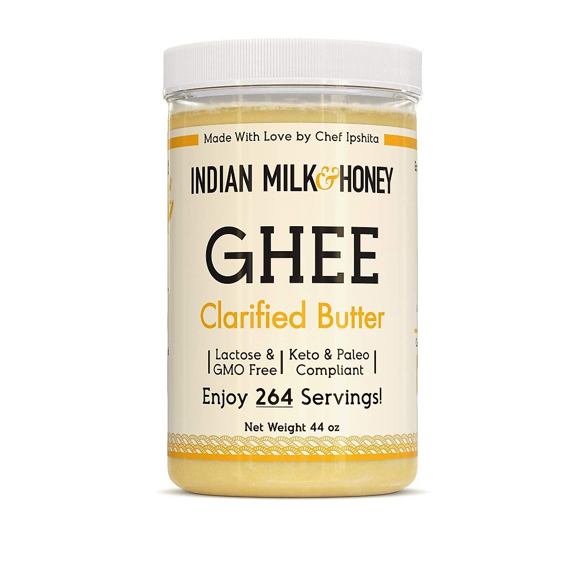Classic Ghee Butter, Grass-Fed by Indian Milk & Honey, 44 oz with 264 Servings Each | Handmade & Locally Sourced Ghee Clarified Butter | Lactose, Gluten & Casein Free | Ghee in Recyclable PET Jars