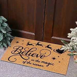 Moucuny Christmas Doormat Welcome Floor Mat Winter Outdoor Rugs Decorative Outdoor Xmas Believe Coir Non Slip Doormat for Front Porch Decor Home Entrance Indoor Outdoor