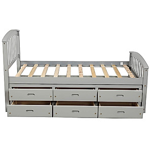 Merax Twin Size Platform Storage Bed Solid Wood Bed with 6 Drawers, Multifunctional Loft Bed for Kids Boys&Girls No Box Spring Needed