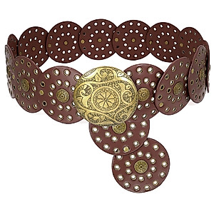 Buywis Wide Disc Belt for Women Boho Disk Concho Leather Belts Western Waist Belts for Dress 115CMBrown