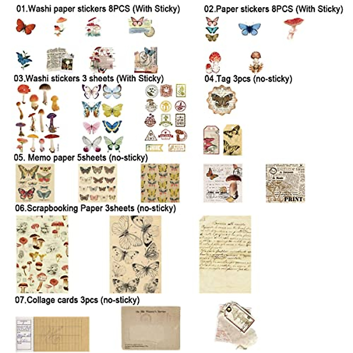 Yodely Vintage Scrapbooking Supplies, Junk Journal Supplies Kit DIY Journaling Aesthetic Stickers Vintage Antique Retro Natural Collection for DIY Scrapbook Planners Diary Journals Embellishment