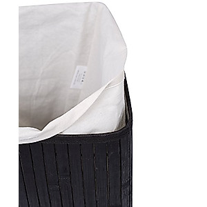 BirdRock Home Corner Laundry Hamper with Lid and Cloth Liner - Bamboo - Black - Easily Transport Laundry Basket - Collapsible Hamper - String Handles