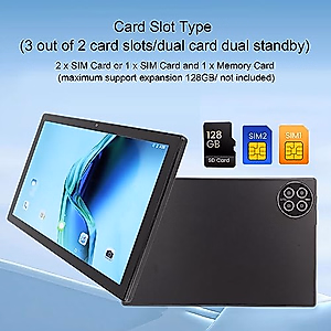 FOLOSAFENAR WiFi Tablet, 8GB RAM 128GB ROM Smart Tablet 3200X1440 Resolution 10.1 Inch 5G WiFi for Studying for Video (Black)