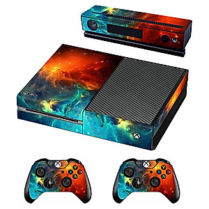 FOTTCZ Vinyl Skin for Xbox One Console, Sound Box & Controllers Only, Sticker Decorate and Protect Equipment Surface, Orange Nebula