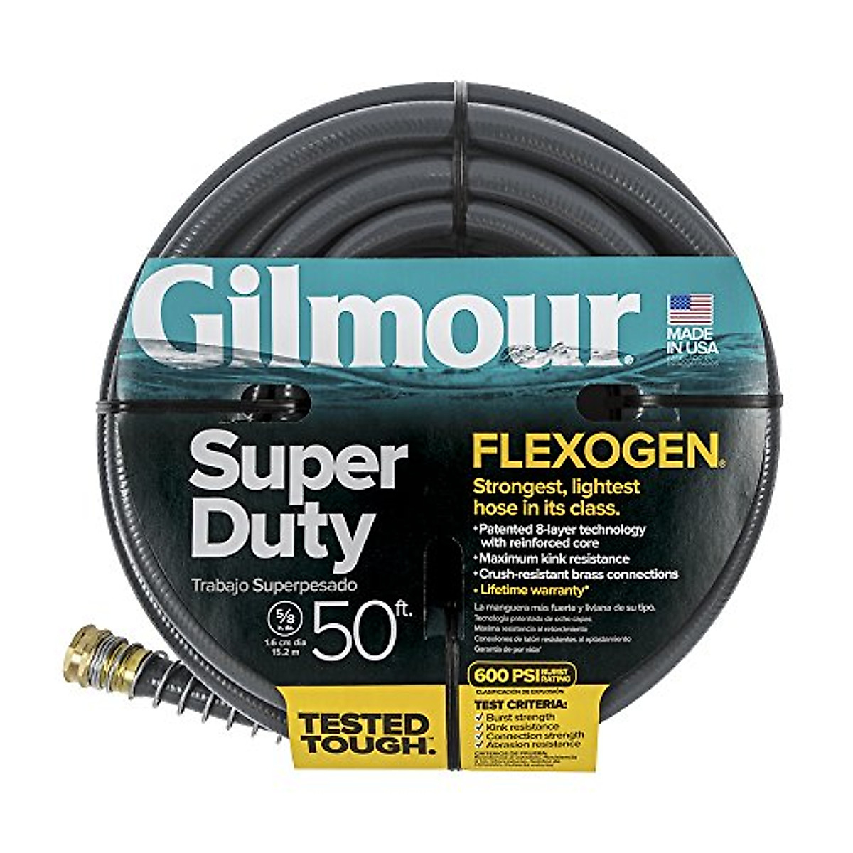 Gilmour 874501-1001 Flexogen Super Duty Garden Hose Gray 5/8 inch x 50 feet, Gray,Green