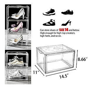 STAHMFOVER 3-Pack Clear Shoe Boxes Stackable Plastic Sneaker Box Container, Magnetic Side Open Shoe Organizer and Shoes Storage Case, Full Transparent Versatile Display Case for Hats/Models