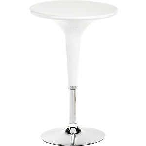 Displays2go White Cocktail Table with 2 Chairs, Adjustable Height, ABS Plastic and Steel Construction, Leatherette Upholstery – White, Chrome (TSFURNK14)