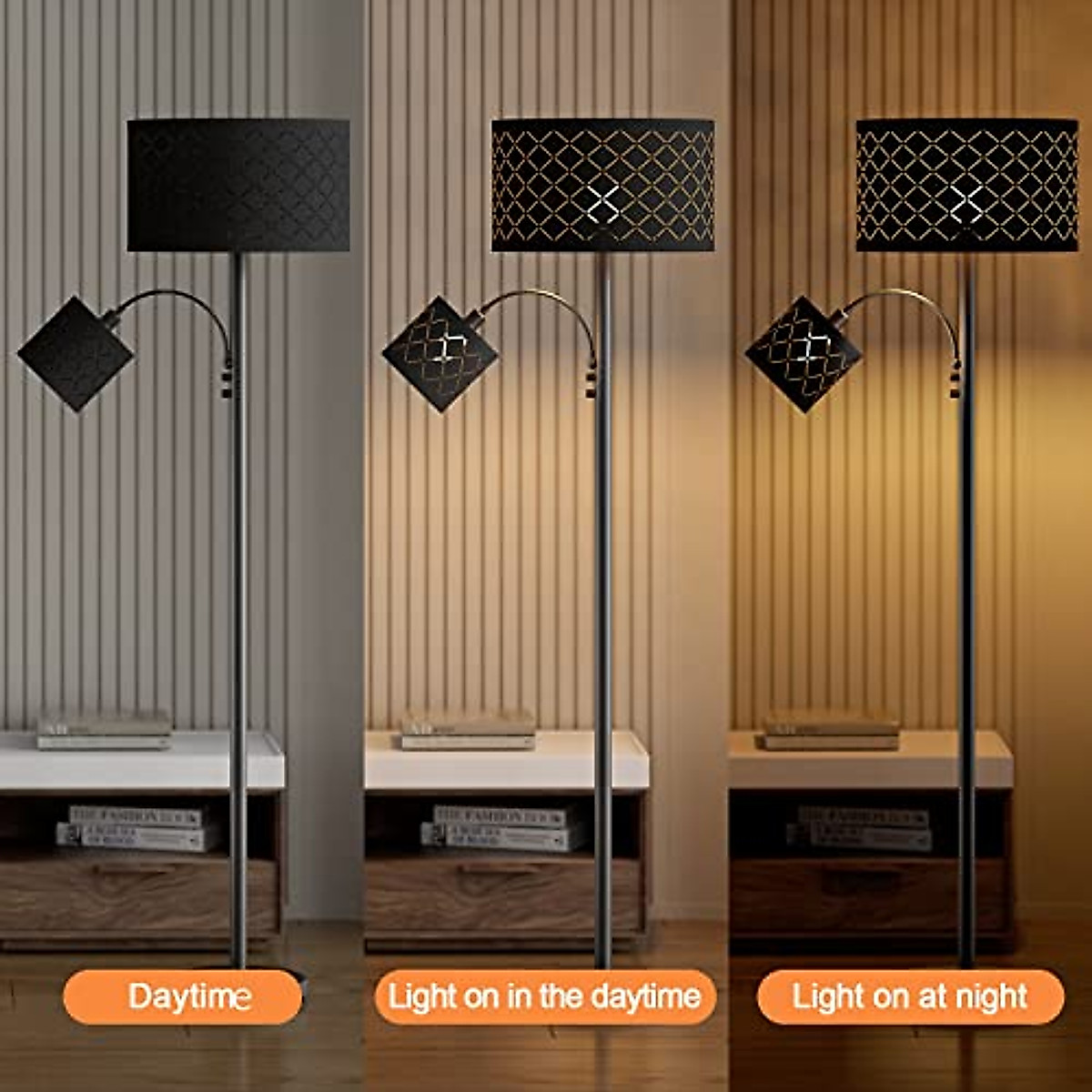 oachnat Modern Floor Lamp - Two Lampholders Light,Stable Base Quality lampshade and Independent Toggl Switch Lamp for Living Room and Bedroom,Bulb Included (Black)