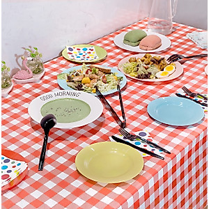 Plastic Tablecloth Disposable, Red and White Checkered Tablecloth, Pack of 6, 54" x 108" Rectangle