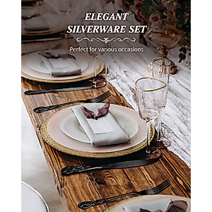 Aswwid 48 Pieces Black Silverware Set for 8, Retro Royal Flatware Set with Steak Knives, Gorgeous Stainless Steel Cutlery Utensil Set Include Forks Spoons and Knives, Mirror Finish,Dishwasher Safe