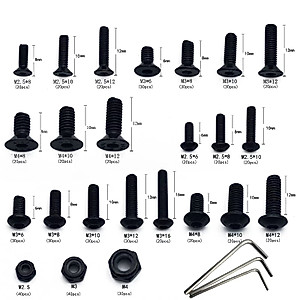 AJUER 600pcs Metric Bolt Assortment M2.5 M3 M4 Alloy Steel Hex Button and Flat Head Cap Machine Screws and Lock Nuts RC Screw Kit Black Zinc Plating