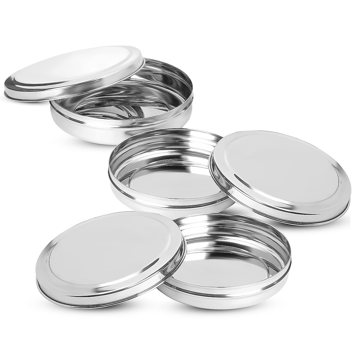 KSJONE Stainless Steel Chocolate Flat Slim and Sleek Canisters/Puri Dabba/Storage Containers Set of 3 Pcs Big Set (23 Oz, 30 Oz, 40 Oz)