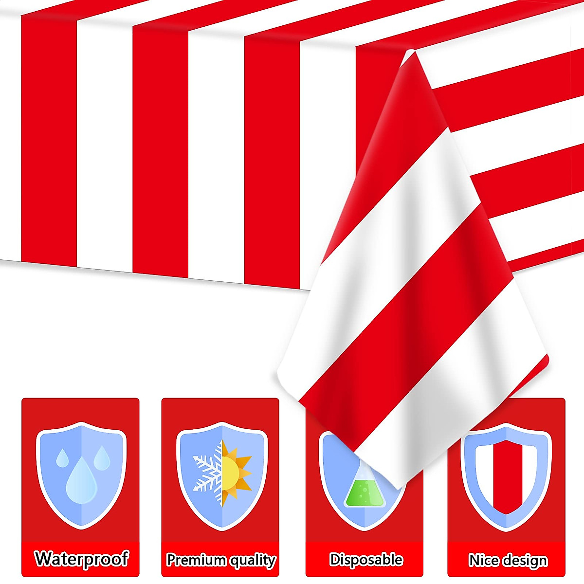 100Ft Long Tablecloth Roll Red and White Striped Tablecloth Carnival Circus Tent Party Supplies Christmas Plastic Picnic Table Cover for Birthday Halloween Party Circus Backdrop Banner Decoration