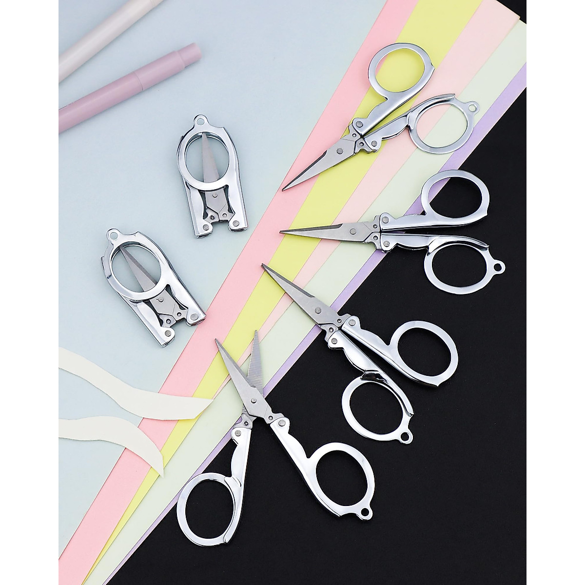 YETOOME 6 Pcs Folding Scissors, Stainless Steel Folding Small Portable Travel Scissors for Craft, Camping, Office, School, Outdoor