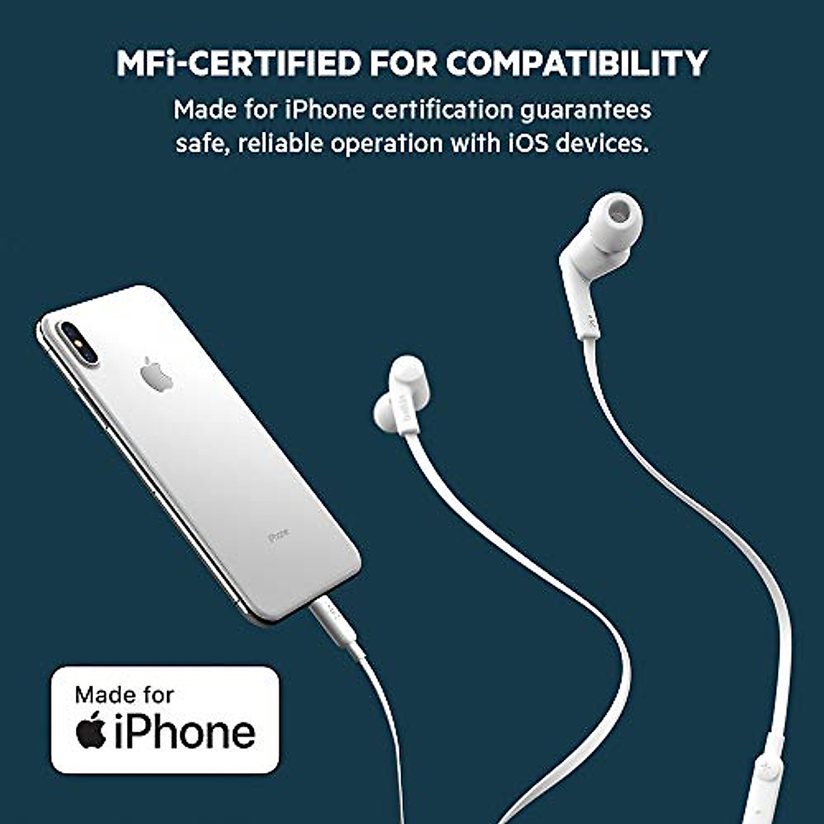 Belkin SoundForm Headphones - Wired In-Ear Earphones With Microphone- iPhone Headphones - Apple Headphones - Apple Wired Earbuds For iPhone, iPads & All Products With Lightning Connector (White)