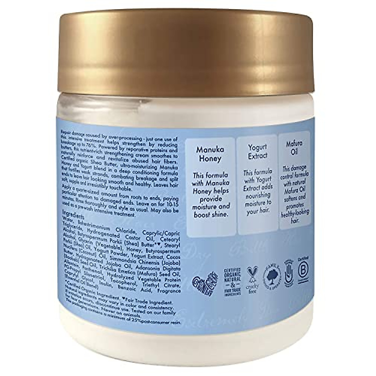 Shea Moisture Manuka Honey & Yogurt Hydrate + Repair Protein Power Treatment, Hair Mask, Deep Conditioner and Hair Treatment, 8 oz