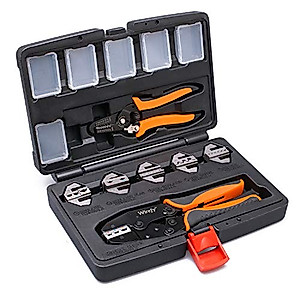 Wirefy Crimping Tool Set 8 PCS - Ratcheting Wire Crimper - Heat Shrink, Non-Insulated, Open Barrel, Flag, Ferrule Connectors