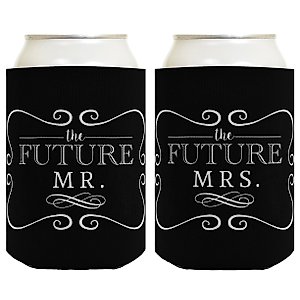 Bridal Shower Gifts Future Mr & Mrs Wedding Gift 2 Pack Can Coolie Drink Coolers Coolies Black