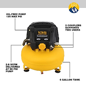 ZaraApex Pancake Portable Electric Oil Free Air Compressor with two couplers, 6 Gallon, 135 PSI