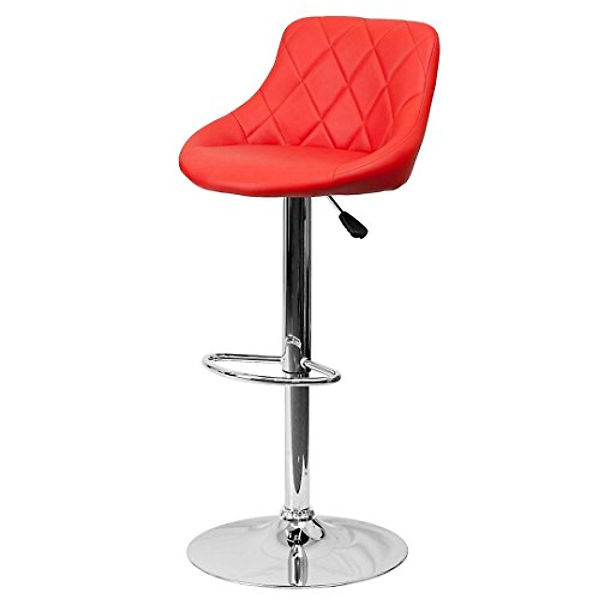 KLS14 Contemporary Bar Stool Bucket Seat Design Hydraulic Adjustable Height 360-Degree Swivel Seat Sturdy Steel Frame Chrome Base Dining Chair Bar Pub Stool Home Office Furniture - Set of 2 Red #1984
