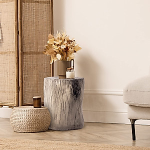 SUNBURY Stump Side Table, Concrete Side Table Coffee Table Log Table,Patio Faux Wooden End Table, Light Grey Stool Prop Plant Stand Holder for Garden Household Living Room