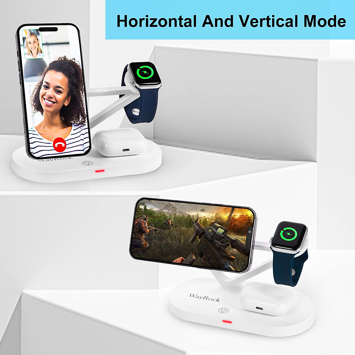 5 in 1 Magnetic Charging Station 35W, WayRock Wireless Charger Stand for iPhone 14 13 12 Pro Max/Plus/Pro/Mini/Airpods/iWatch Series, Fast Charger with Night Light for Travel Gift