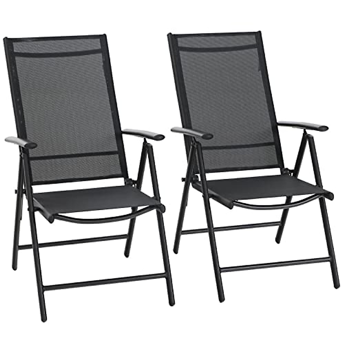 Sophia & William Patio Sling Dining Chairs Set of 2 Foldable and Portable, Outdoor High Back Folding Textilinene Chairs 7 Levels Adjustable for Porch Poolside Balcony Backyard, Black