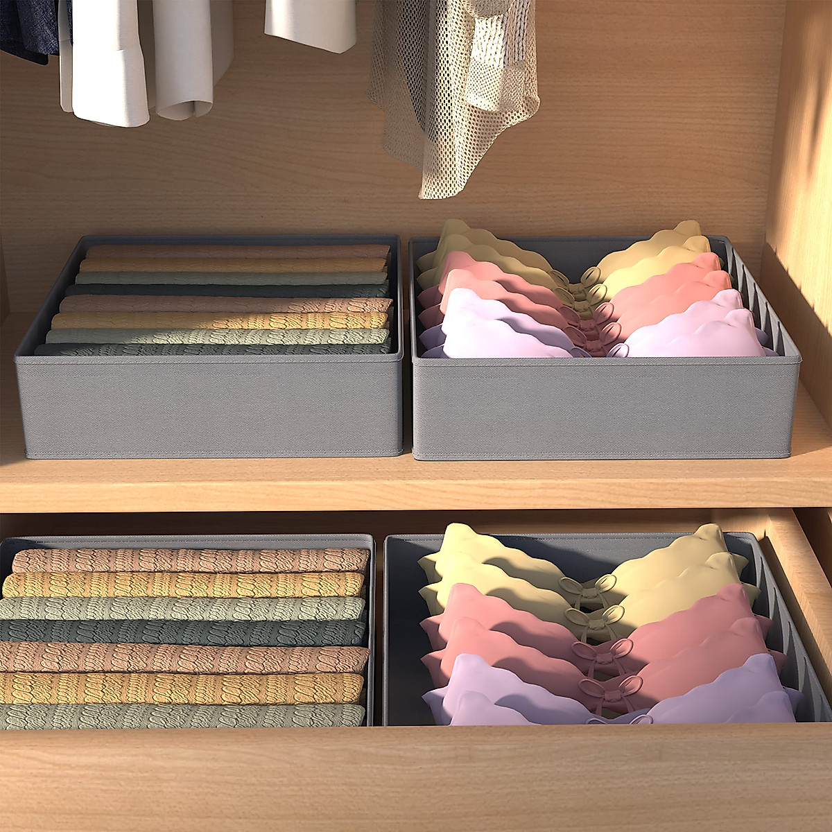 NAC HOOH Bra Organizer 2Pack Drawer Organizers Clothes Underwear Drawer Organizer Foldable Closet Organizers and Storage Dresser Drawer Dividers for Clothes Socks Scarves Towels Ties (2 PACK Gray)