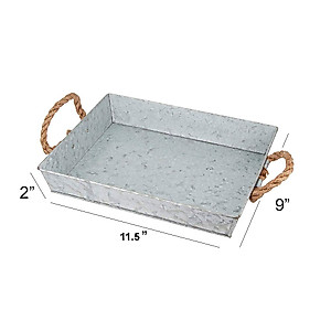 Benzara Mix Media Galvanized Tray with Rope Handles