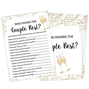 Who Knows The Couple Best Bridal Shower Game, Wedding Shower and Bachelorette Party - Set of 30 Cards, Gold Champagne Bridal Wedding Party Game Cards for Guests, Bridal Shower Party Decorations-LM1