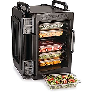 Carlisle FoodService Products Cateraide IT End Loading Insulated Food Pan Carrier Holds 6 Full Size 2.5" Pans with Handles for Catering, Kitchens, and Restaurants, Plastic, Black