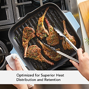 KitchenAid Enameled Cast Iron Square Grill and Roasting Pan, 11 Inch, Blue Velvet