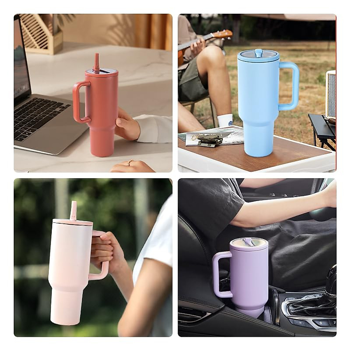 40oz Tumbler With Handle Flip Straw Lid,Leak Proof Stainless Steel Water Bottle With Rubber Base Vacuum Tumbler,Cold for 24-Hour BPA Free Insulated Cup,Reusable Travel Mug Gifts for Her/Him