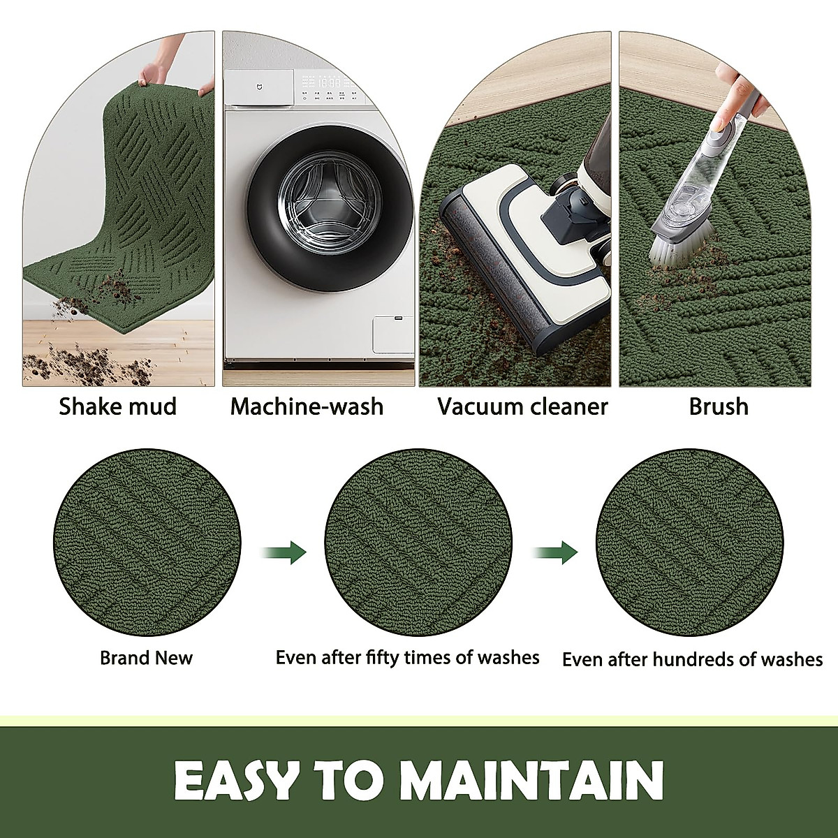 JEEDOVIA Door Mat Indoor Doormat,Front Back Door Mats Non Slip Entrance Rugs Rubber Backing,Inside Doormats for Entryway Low-Profile Absorbent Resist Dirt Floor Mats Washable Green,24"x36"