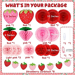Kriyokiaa Strawberry Party Decorations 17 Pcs Berry First Birthday Decor with Tissue Pom Poms, Fans, Honeycomb, Lanterns, Garland, Perfect for Baby Shower Decorations, Berry 1st Birthday
