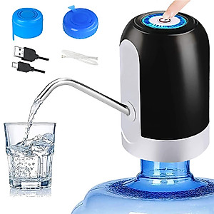 CHIVENIDO 5 Gallon Water Dispenser - Water Bottle Pump with Reusable Caps for Screw Top or Crown Tops, USB Charging Water Jug Dispenser for Universal 2-5 Gallon Bottle