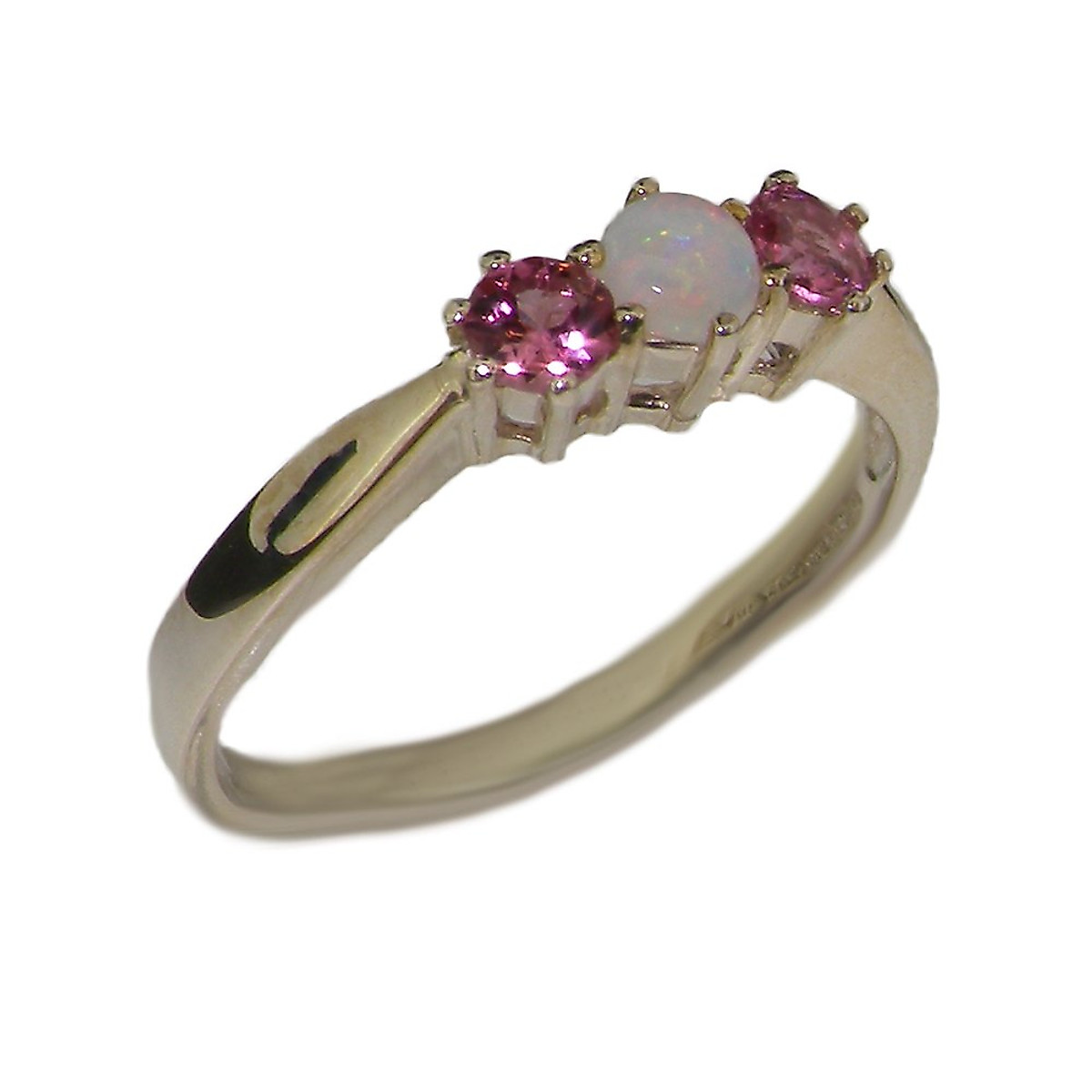 LetsBuyGold 925 Sterling Silver Natural Opal and Pink Tourmaline Womens Trilogy Ring - Size 4.25