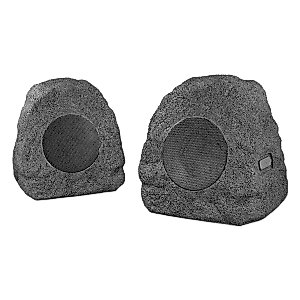 it.innovative technology Premium 5-Watt Bluetooth Outdoor Rock Speakers with A/C Adaptor and Built In Rechargeable 5200mAh Battery, Pair, Charcoal