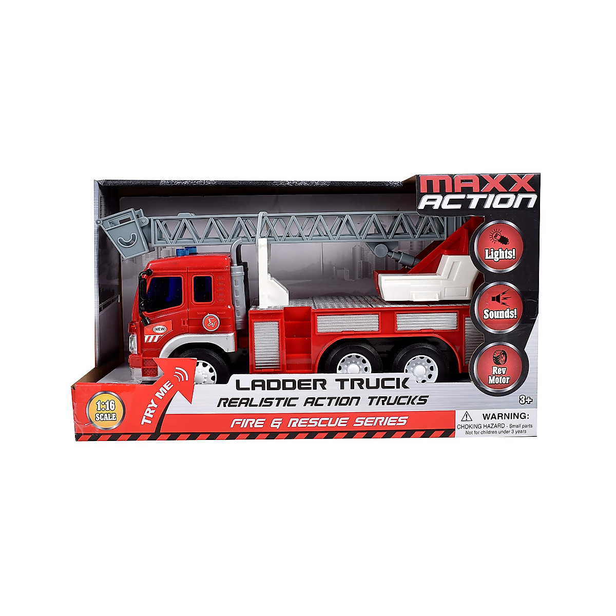 Sunny Days Entertainment Maxx Action Mini Rescue Vehicle Toy Fire Truck with Extention Ladder and Push Button Lights and Sounds (Colors and Style Purchased May Vary)