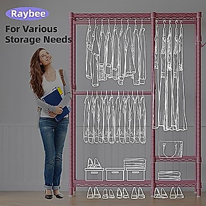 Raybee 77" H Clothes Rack Heavy Duty Clothing Racks for Hanging Clothes Portable Closet Racks for Hanging Clothes Free Standing Clothes Rack Wire Garment Rack Sturdy & Stable Black 77"Hx31.5"Wx15.8"D